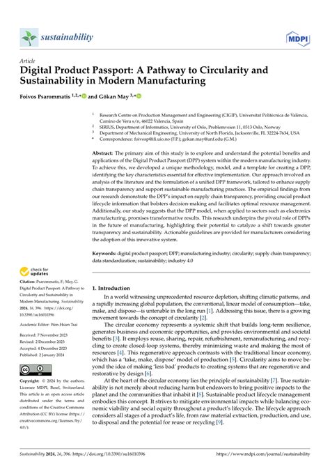 Pdf Digital Product Passport A Pathway To Circularity And Sustainability In Modern Manufacturing