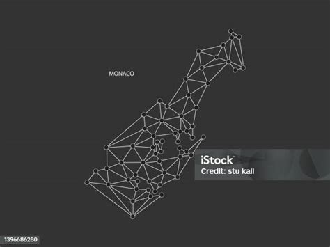 모나코 맵 포인트는 검은색 배경에 비늘을 그립니다 와이어 프레임 다각형 네트워크 흰색 선 점 및 그림자 점 검은색에 대한 스톡 벡터 아트 및 기타 이미지 Istock