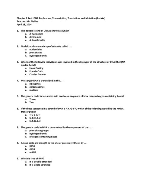 Dna Replication Transcription And Translation Worksheet Worksheets