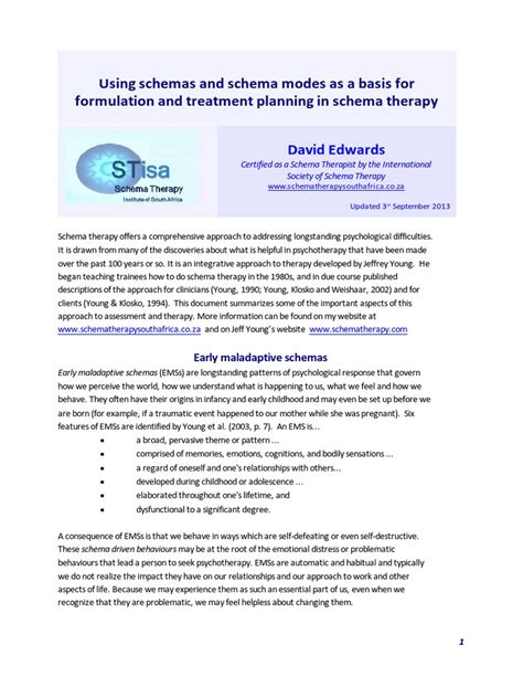 Schemas And Schema Modes For Formulation And Treatment Planning David