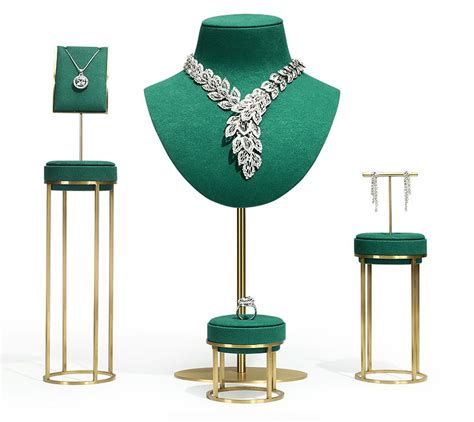 Jewelry Display Set Stand Green And Microfiber Ds085 Barak Trading