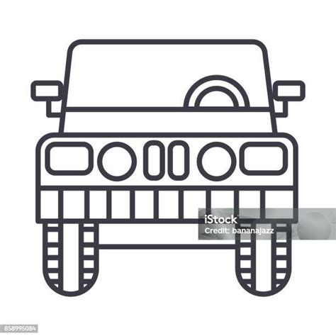 지프 전면 보기 벡터 라인 아이콘 기호 그림 배경 편집 가능한 선 4x4 자동차에 대한 스톡 벡터 아트 및 기타 이미지