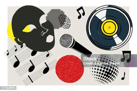 파티 시간 비닐 음악 접시와 노트와 현실적인 예술 콜라주 디스코 뮤지컬 포스터 디자인 소울 음악에 대한 스톡 벡터 아트 및 기타 이미지 소울 음악 재즈 0명 Istock