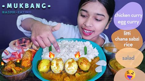 Mukbang Eatingspicy🌶️ Chicken Curryegg Curry With Ricelitti And