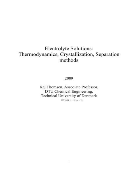 Electrolyte Solutions Thermodynamics Crystallization