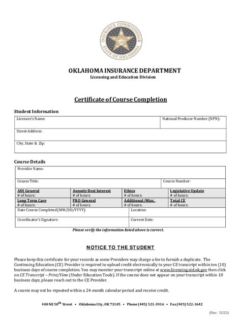 Fillable Online Certificate Of Course Completion Fax Email Print