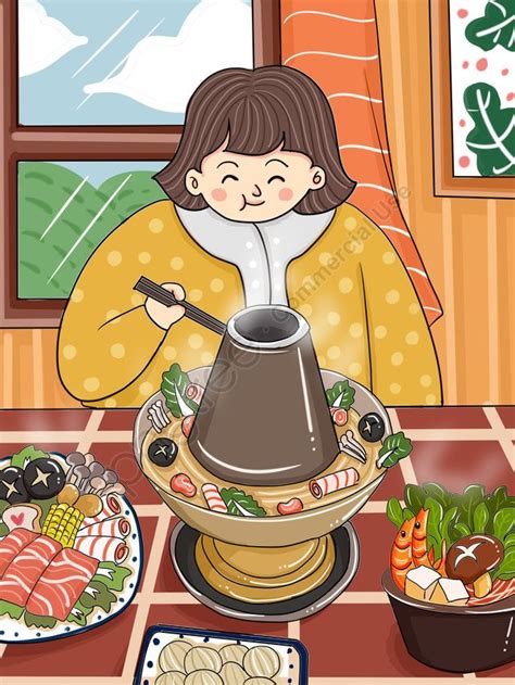 원래 겨울 일러스트 음식 맛있는 냄비 만화 레이션 원본 겨울 음식 음식 일러스트 Pngtree 로열티 무료 화려한