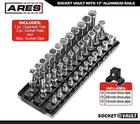 Ares 60153 Socket Vault 3 Piece 13 Inch Black Socket Rail Set With