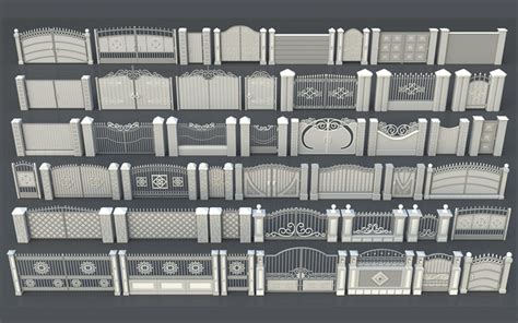 Blender大门栅栏铁门围栏3D模型围墙建筑院墙栅栏护栏基础白模 CGgoat