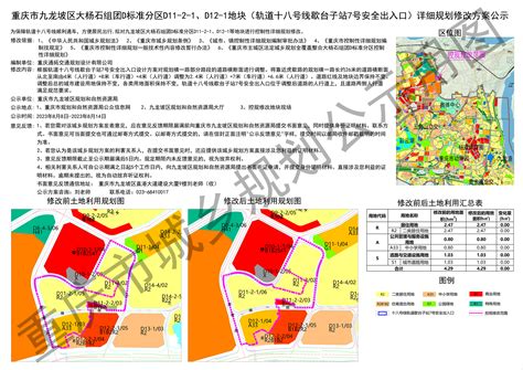重庆市九龙坡区大杨石组团d标准分区d11 2 1、d12 1地块（轨道十八号线歇台子站7号安全出入口）详细规划修改方案公示