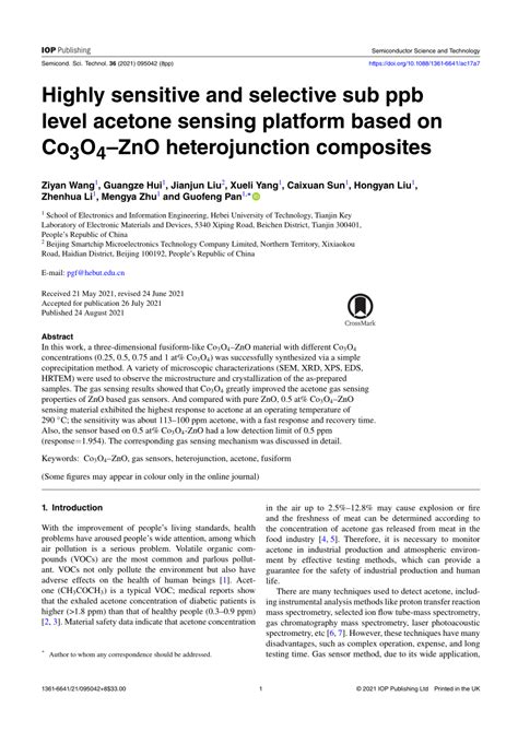 Highly Sensitive And Selective Sub Ppb Level Acetone Sensing Platform Based On Co3o4zno