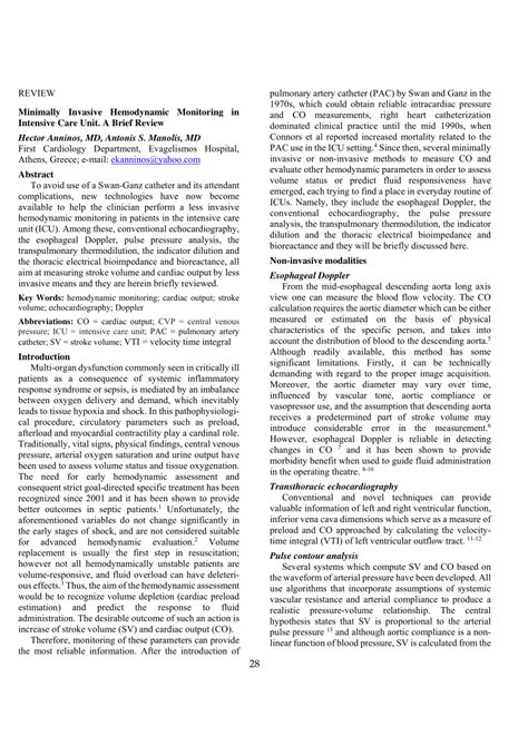 Pdf Minimally Invasive Hemodynamic Monitoring In Intensive Care Unit A Brief Review