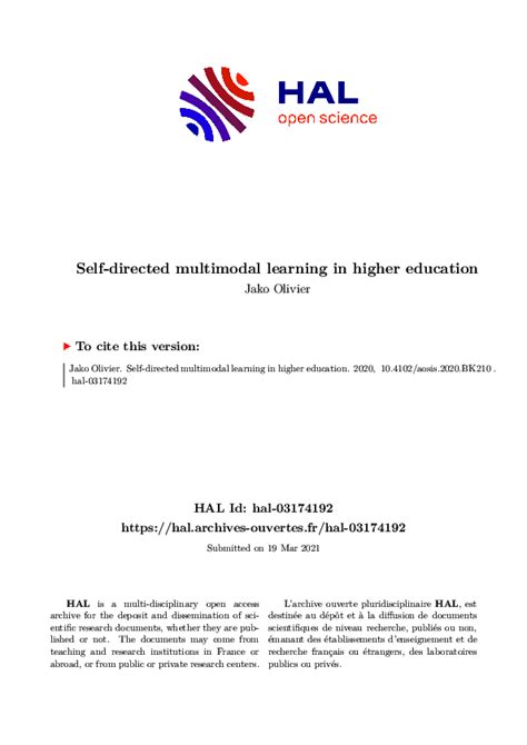 Pdf Self Directed Multimodal Learning In Higher Education