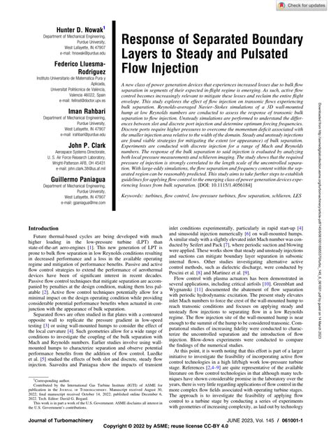 Pdf Response Of Separated Boundary Layers To Steady And Pulsated Flow