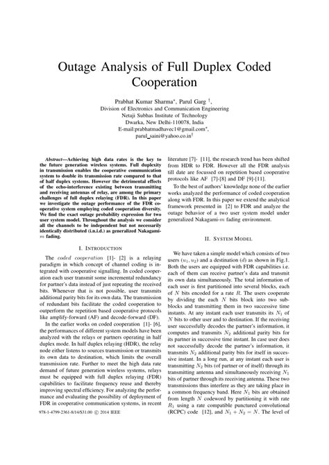 Pdf Outage Analysis Of Full Duplex Coded Cooperation
