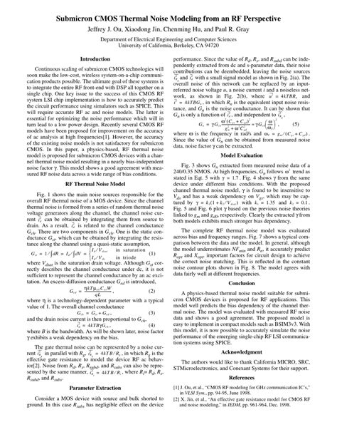 Pdf Submicron Cmos Thermal Noise Modeling From An Rf Perspective