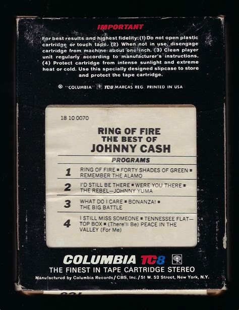 Johnny Cash Ring Of Fire The Best Of Johnny Cash 1963 Cbs T11 8 Track