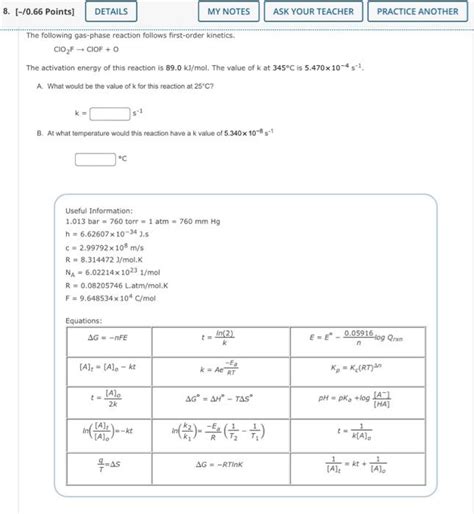 Solved The Following Gas Phase Reaction Follows First Order