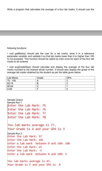 Solved Write A Program That Calculates The Average Of A Four