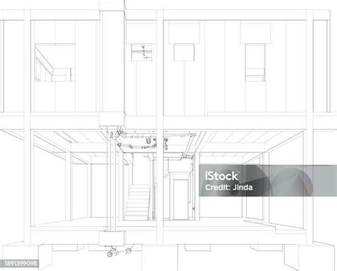 3d Illustration Of Building Construction And Piping 3차원 형태에 대한 스톡 벡터 아트