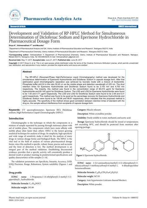 Pdf Development And Validation Of Rp Hplc Method For Simultaneous Determination Of Diclofenac