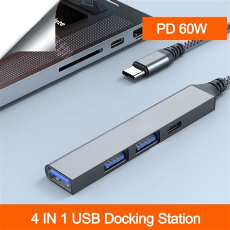 4 Portar Type C Hub Usb 3 0 Expander Splitter Pd 60w Silver Silver