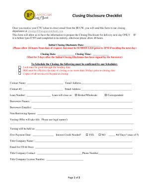 Fillable Online Closing Disclosure Checklist Fsbtpo Fax Email