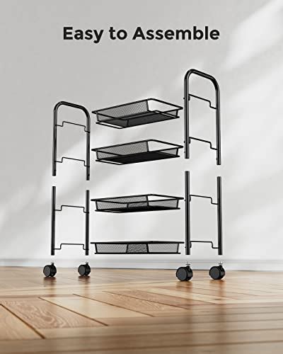 Pipishell 4 Tier Mesh Wire Rolling Cart Multifunction Utility Cart
