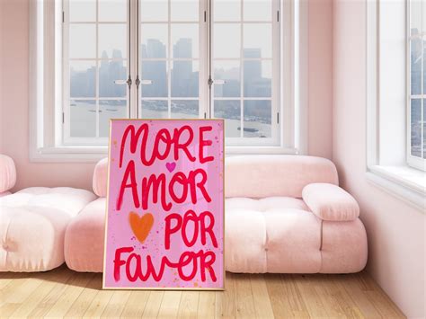 More Amor Por Favor Bright Wall Art Print Bedroom Trendy Modern Colourful Eclectic Pink Wall Art