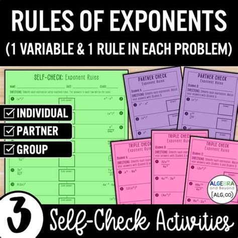 Rules Of Exponents 1 Variable Review Activity Practice Worksheets