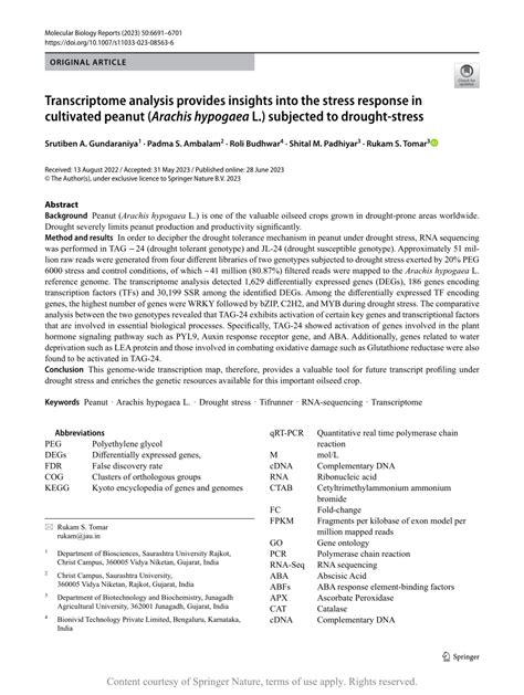 Transcriptome Analysis Provides Insights Into The Stress Response In