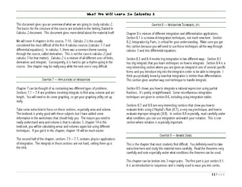 What You Will Learn In Calculus 2 The Basics For The Structure Of The Course Are Included In