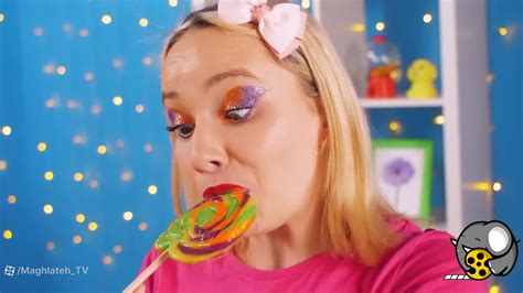 چالش غذایی چالش خنده دار آبنبات رنگین کمانی می خوری بانوان