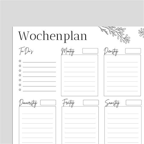 Wochenplaner Din A3 Und A4 Digital Download Home Office To Do Liste