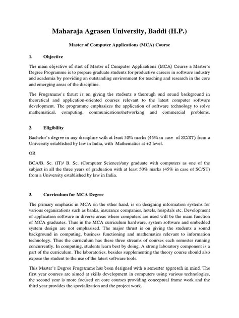 Master Of Computer Applications Mca Course Pdf Scheduling