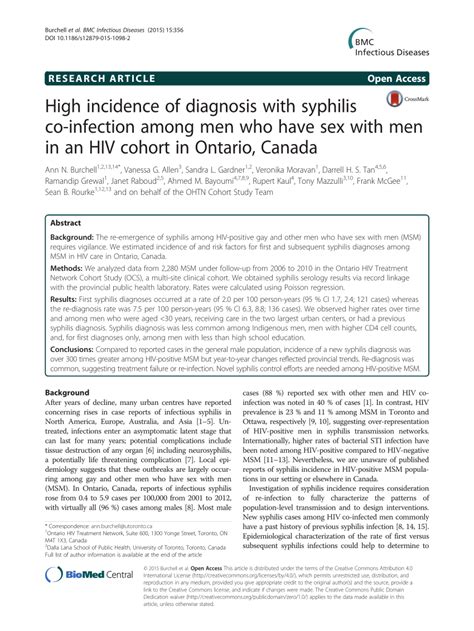 Pdf High Incidence Of Diagnosis With Syphilis Co Infection Among Men