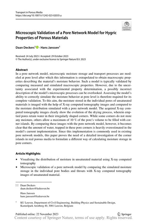 Microscopic Validation Of A Pore Network Model For Hygric Properties Of Porous Materials