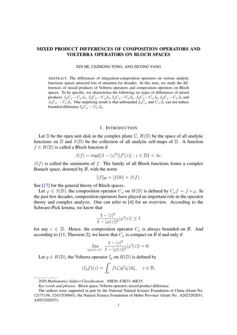 Pdf Mixed Product Differences Of Composition Operators And Volterra Operators On Bloch Spaces