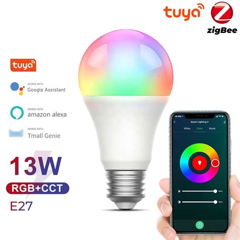 SMATRUL Tuya Zigbee 13W Lâmpada Inteligente E27 RGB LED Regulável Temporizador Vida APP