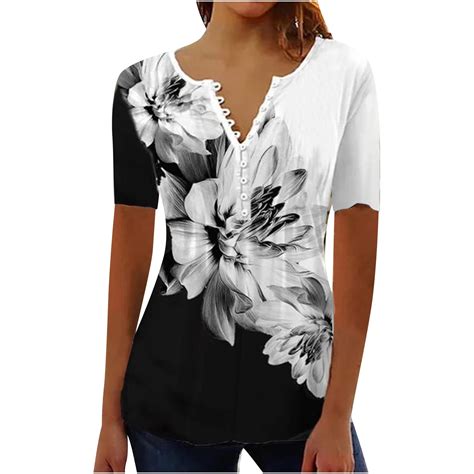 Borniu Womens Plus Size Summer Tops Button Casual Tunic Short Sleeve