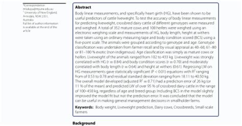 Use Of Body Linear Measurements To Estimate Liveweight Of Crossbred Dairy Cattle In Smallholder