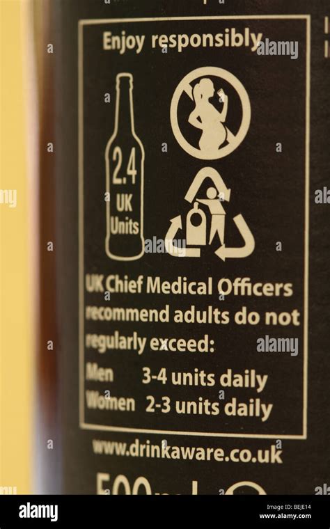 Drinkaware Alcohol Consumption Health Warning Notice On Beer Bottle In