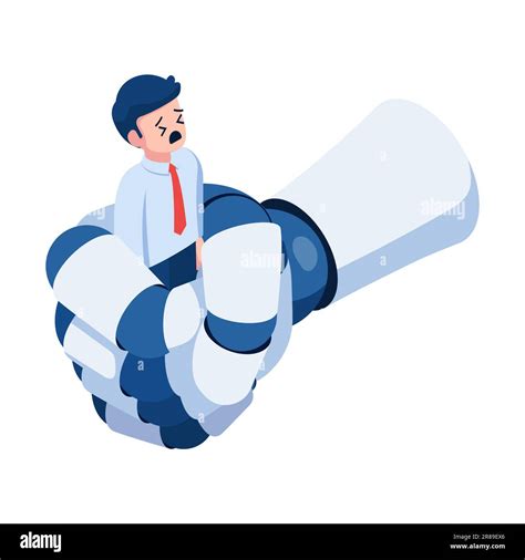 Flat 3d Isometric Businessman Being Squeezed By Ai Robot Hand Human