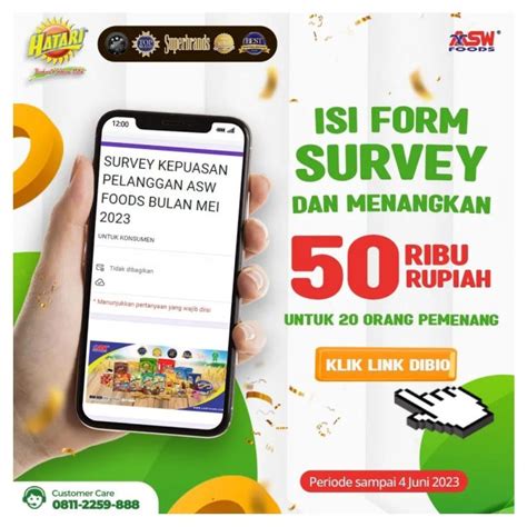 Kuis Survey Kepuasan Pelanggan Asw Foods Total Hadiah 1 Juta
