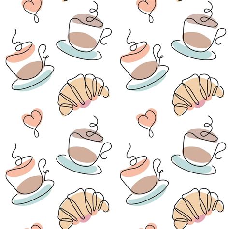 Premium Vector Seamless Pattern Drawn Contour Cups Of Coffee
