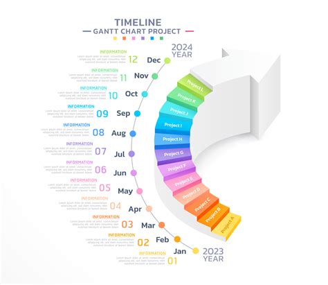 Gantt Chart Project Management Stair Arrow Timeline Template Background 21180466 Vector Art At
