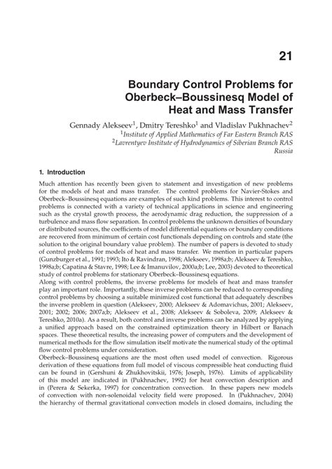 Pdf Boundary Control Problems For Oberbeck Boussinesq Model Of Heat