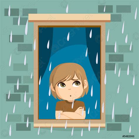 Garçon regardant la pluie par la fenêtre vecteur stock 5482000