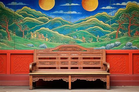 칠해진 스크린 앞의 나무 벤치 고건축 고해상 궁전 배경 일러스트 및 사진 무료 다운로드 Pngtree