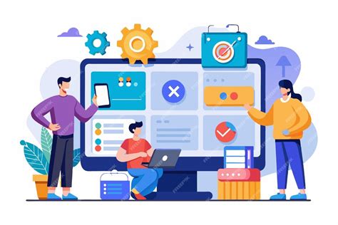 Two Designers Collaborate On Ui And Ux Elements With A Customizable Dashboard In A Semiflat